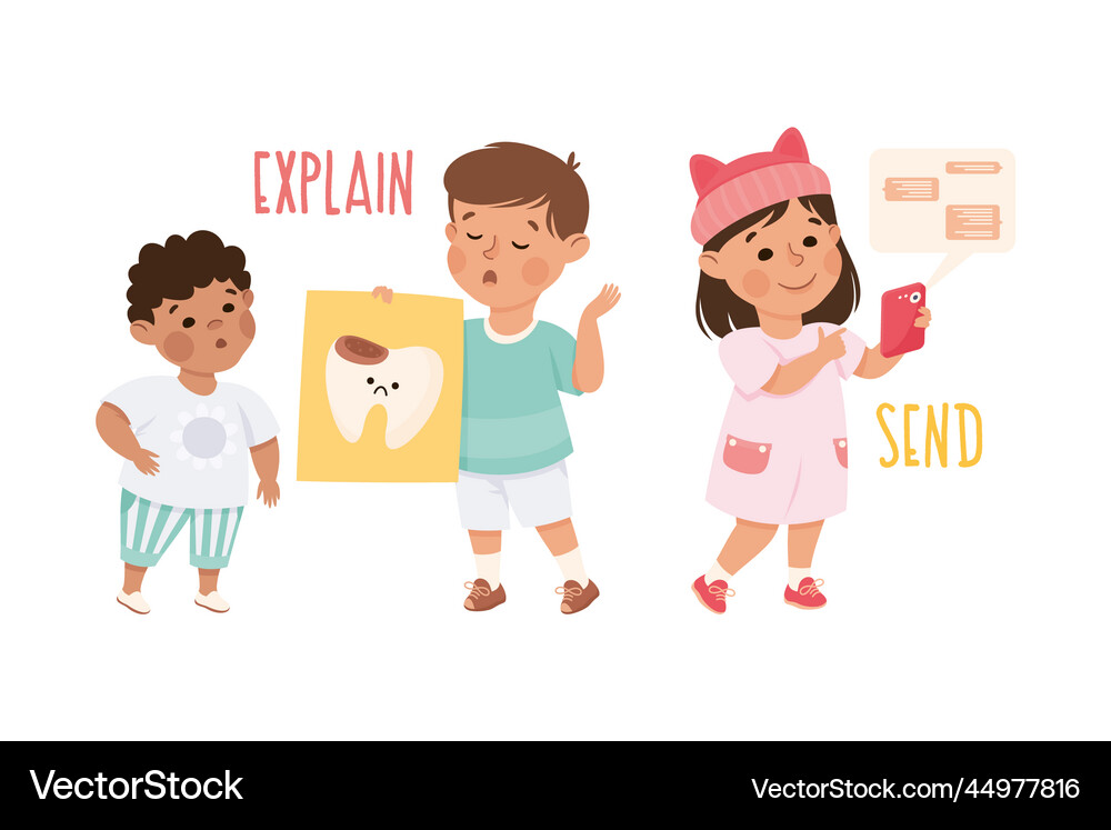 Little boy and girl explaining sending message Vector Image