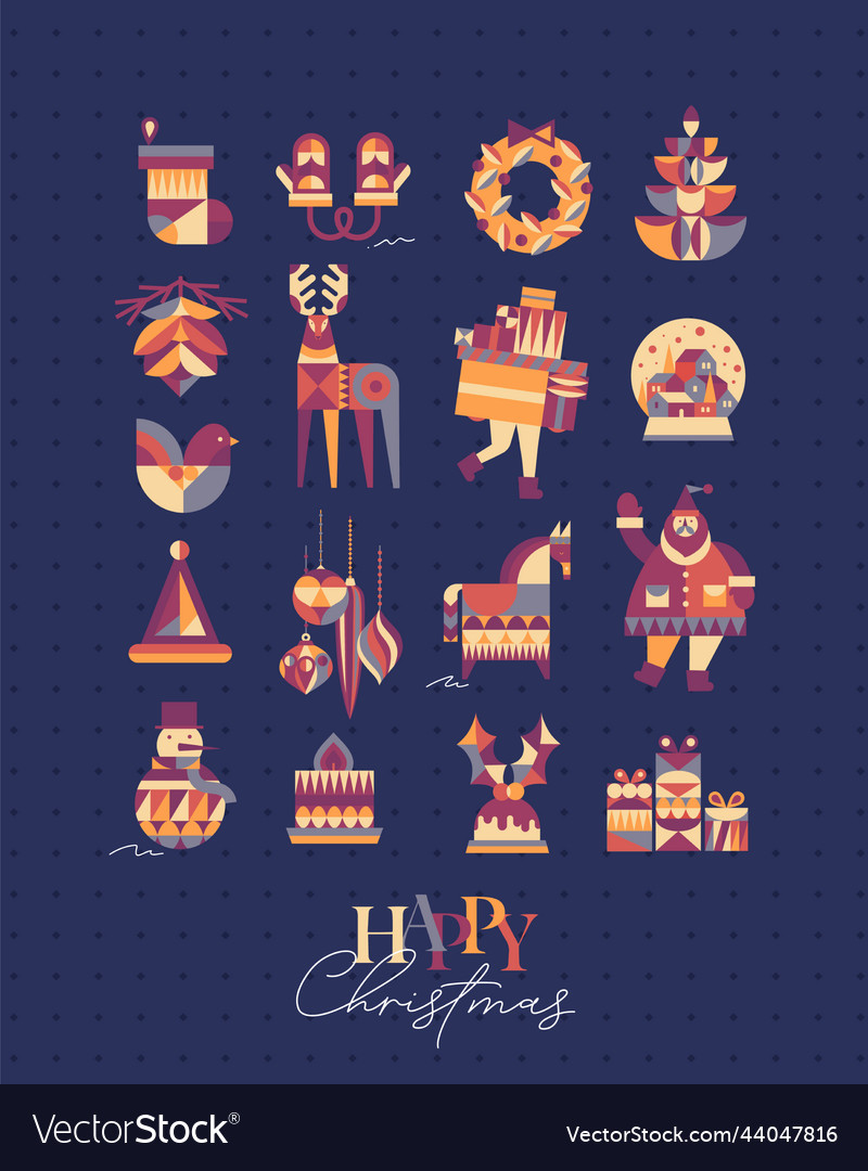 Set christmas symbols blue Royalty Free Vector Image