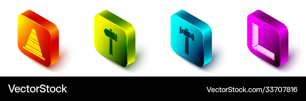 Set isometric traffic cone hammer hammer and Vector Image
