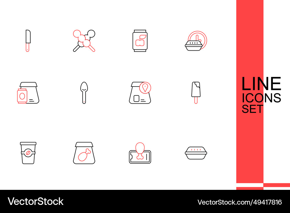Set line lunch box food ordering on mobile online Vector Image