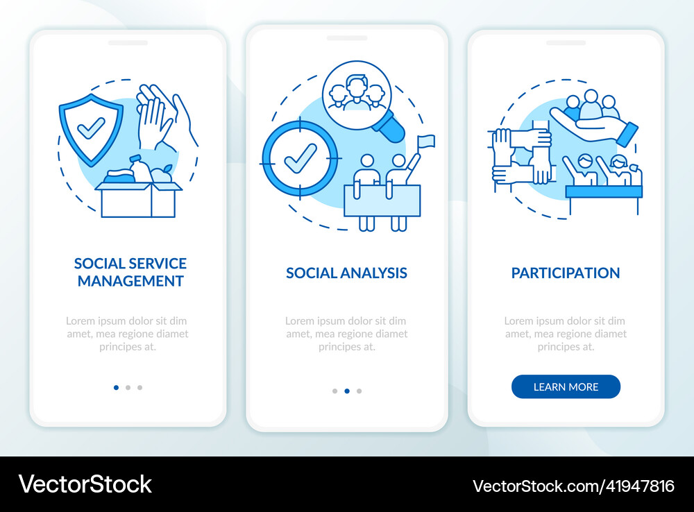 Social planning organizes blue onboarding mobile Vector Image