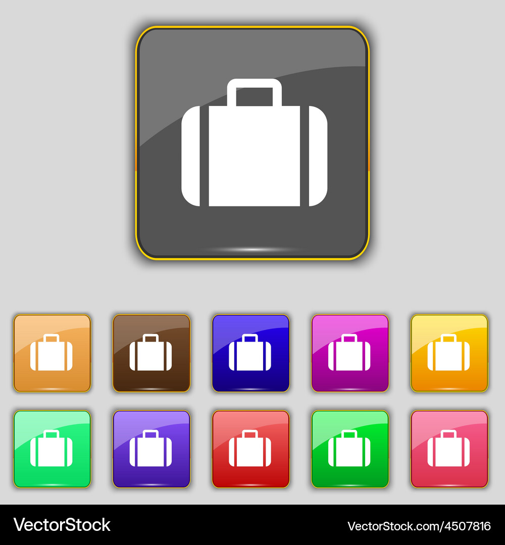 Suitcase icon sign set with eleven colored buttons