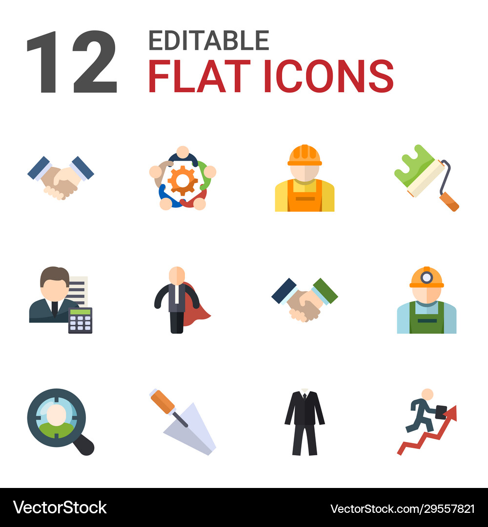 12 job flat icons set isolated on white background