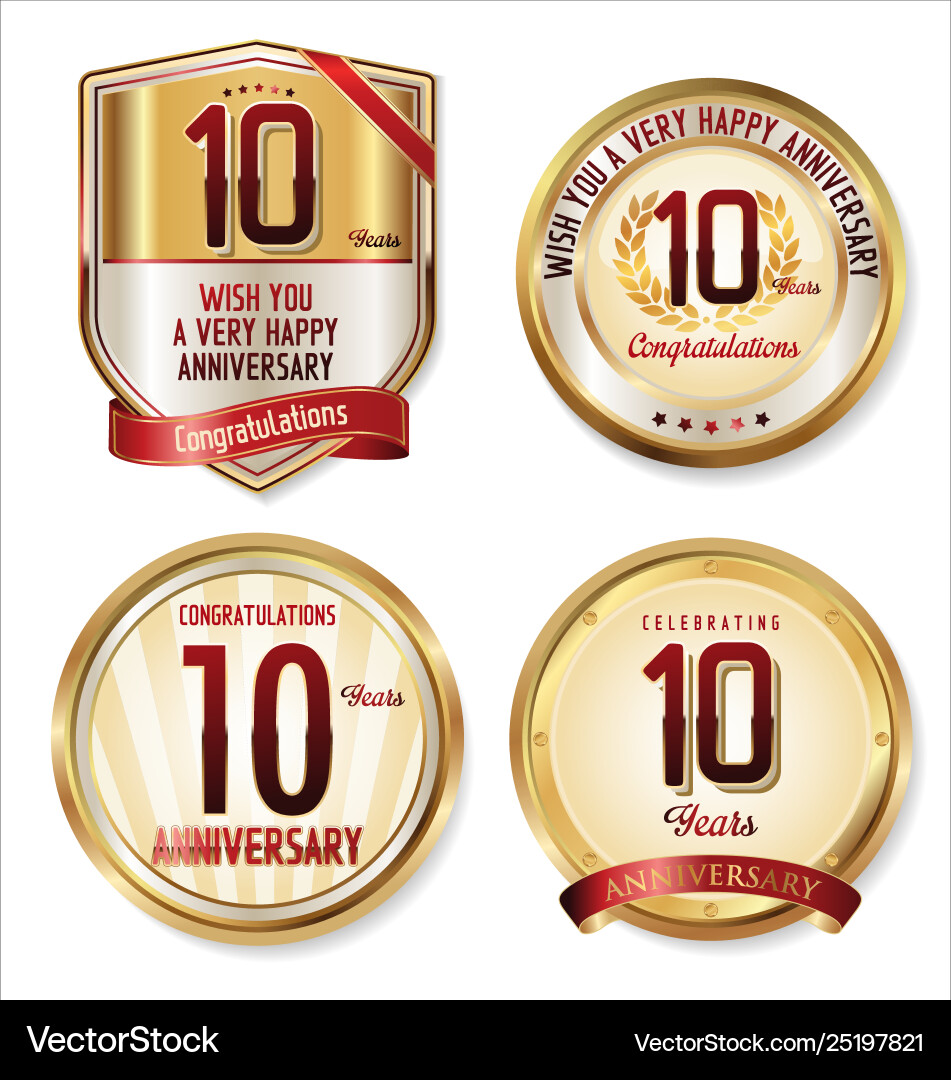 Anniversary golden labels collection 10 years Vector Image