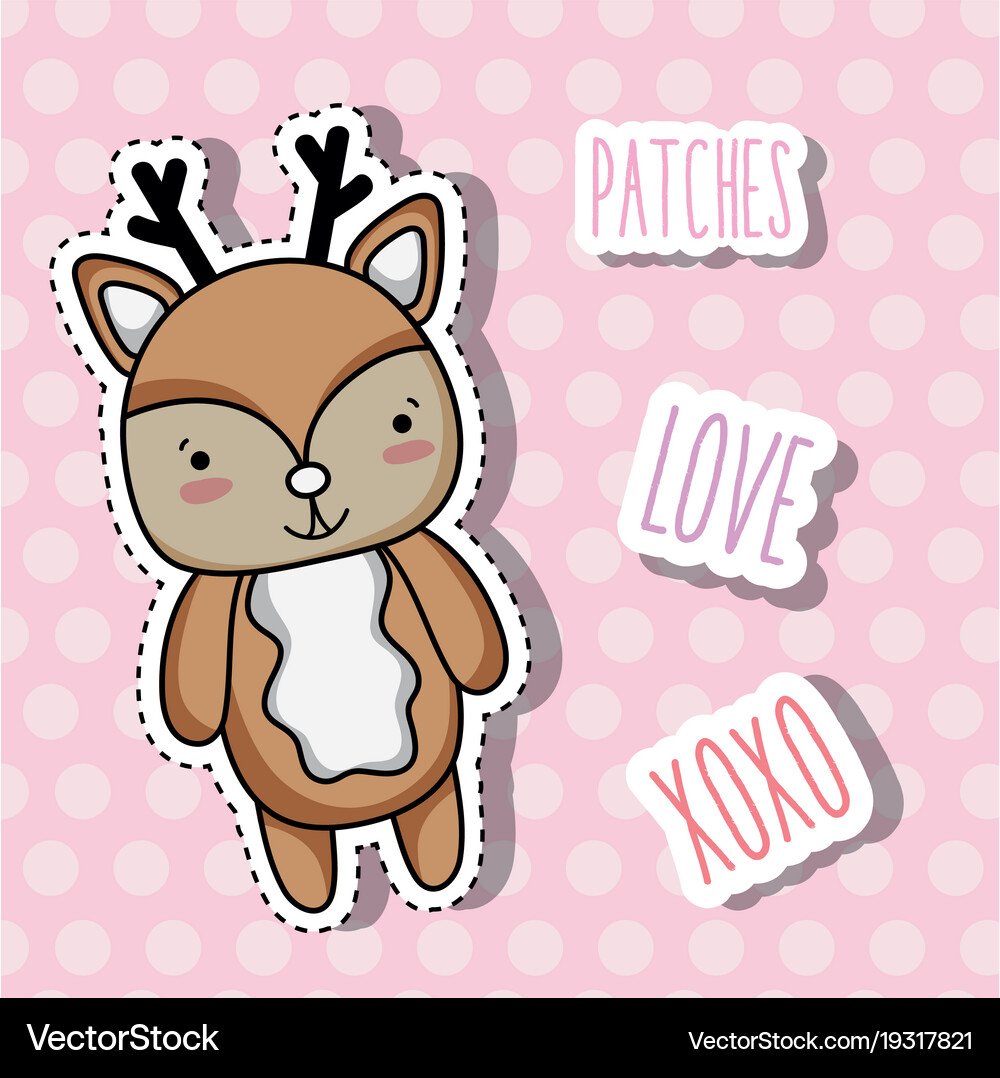Cute deer animal patch sticker Royalty Free Vector Image