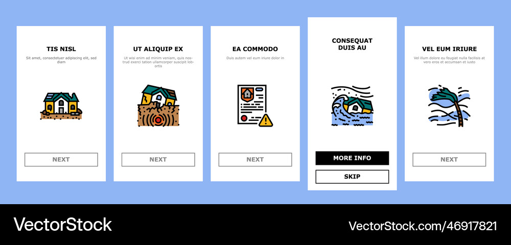 Earthquake disaster wave crack onboarding icons Vector Image