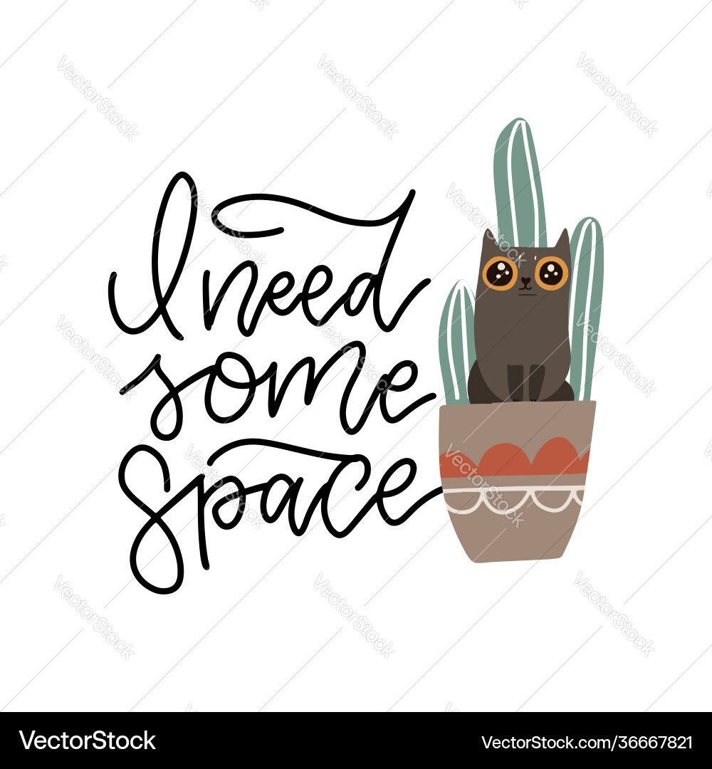 Guilty cat in sitting cactus pot with lettering Vector Image