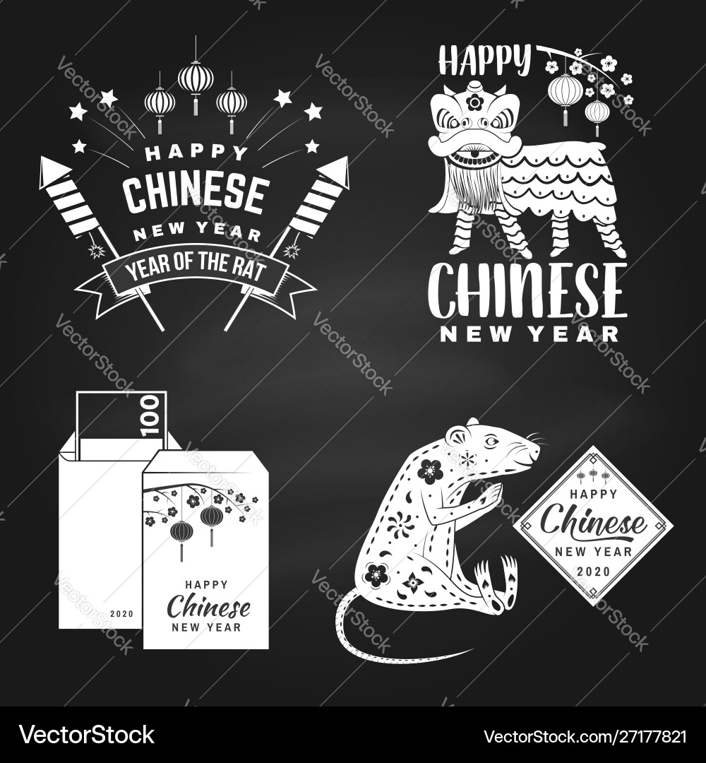Happy chinese new year on chalkboard Royalty Free Vector
