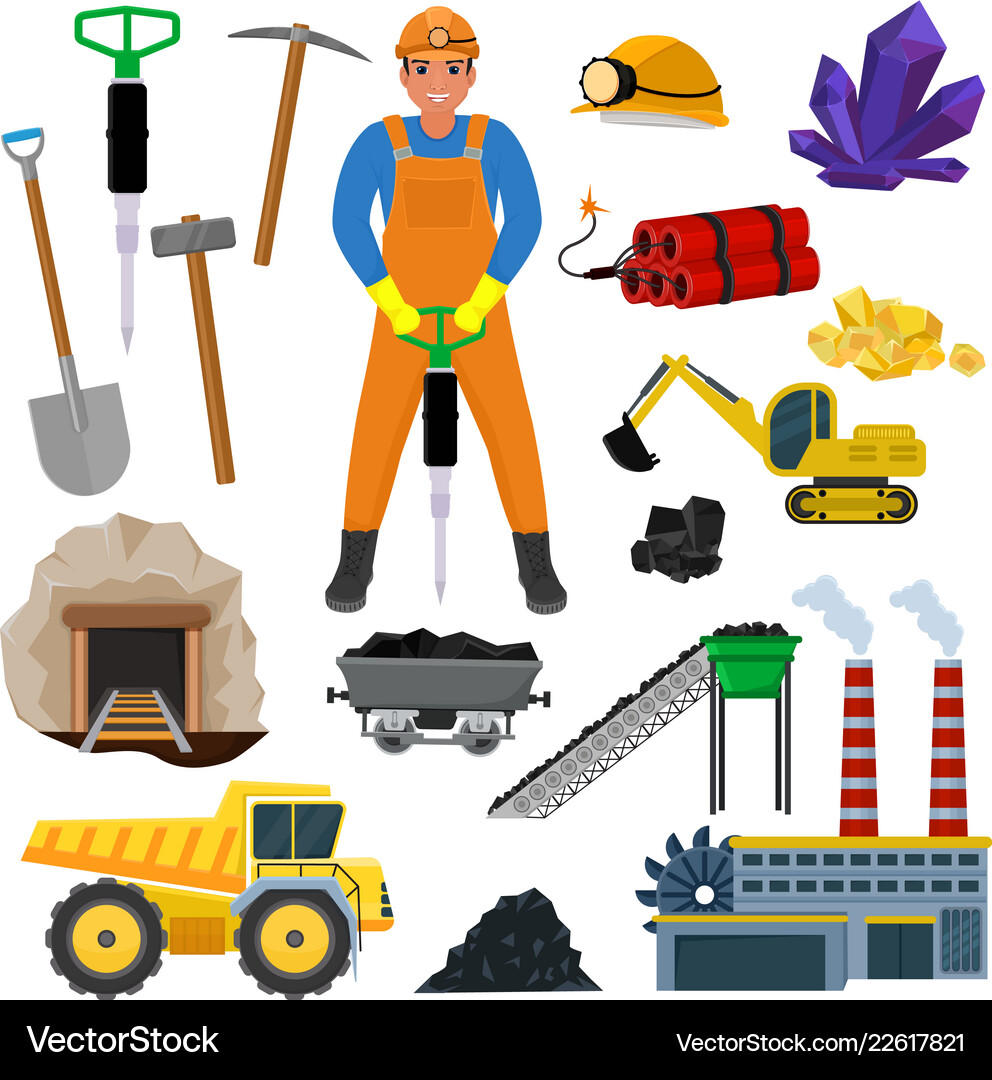 Miner mine worker builder character Royalty Free Vector