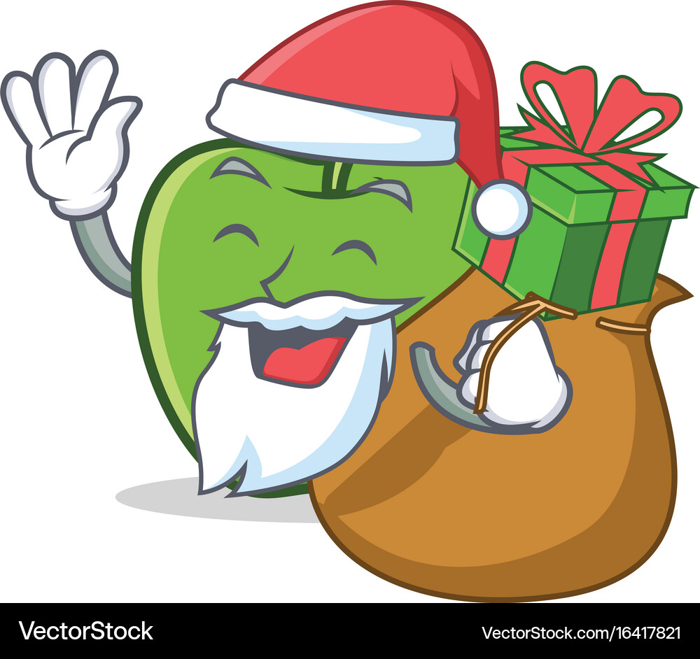Santa green apple character cartoon with gift Vector Image