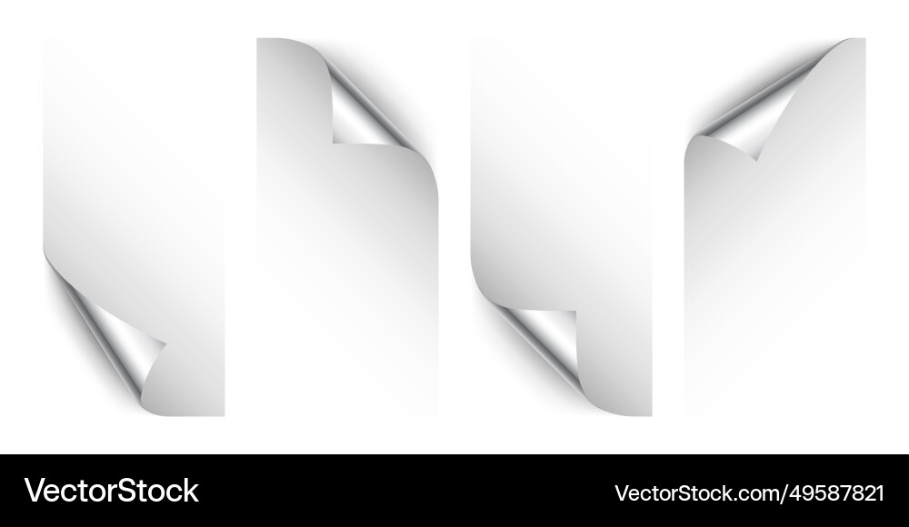 Set of silver paper curls curled page corner Vector Image