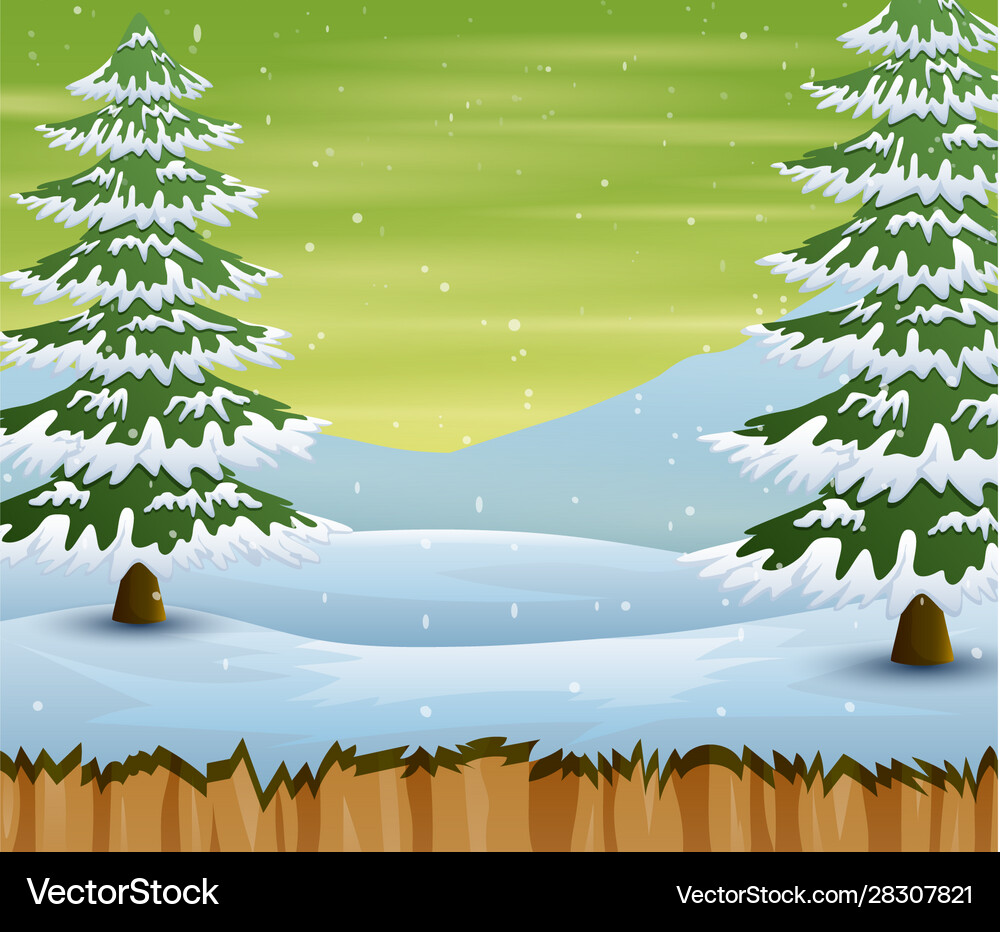 Winter season with snow covered trees and field Vector Image