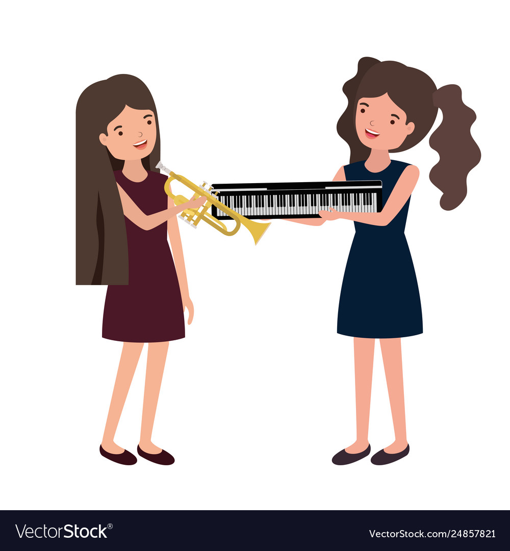 Women with musical instruments character Vector Image
