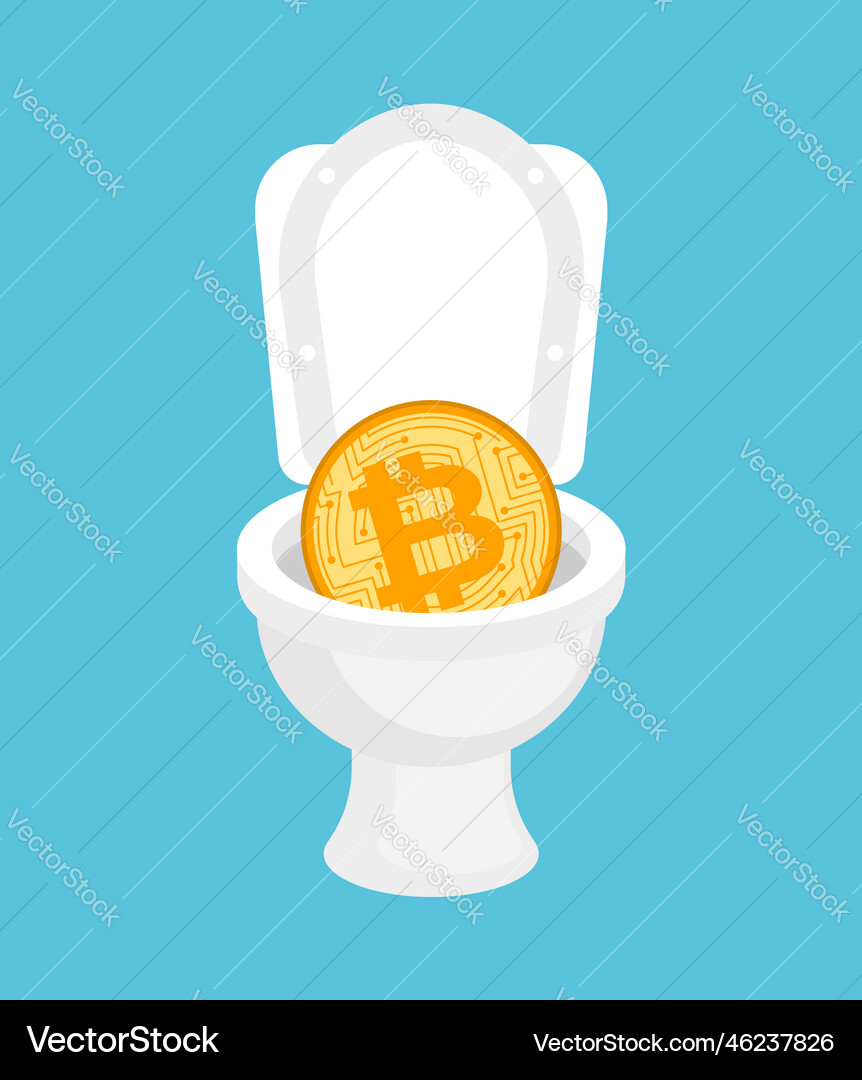 Bitcoin in toilet drain cryptocurrency lose Vector Image