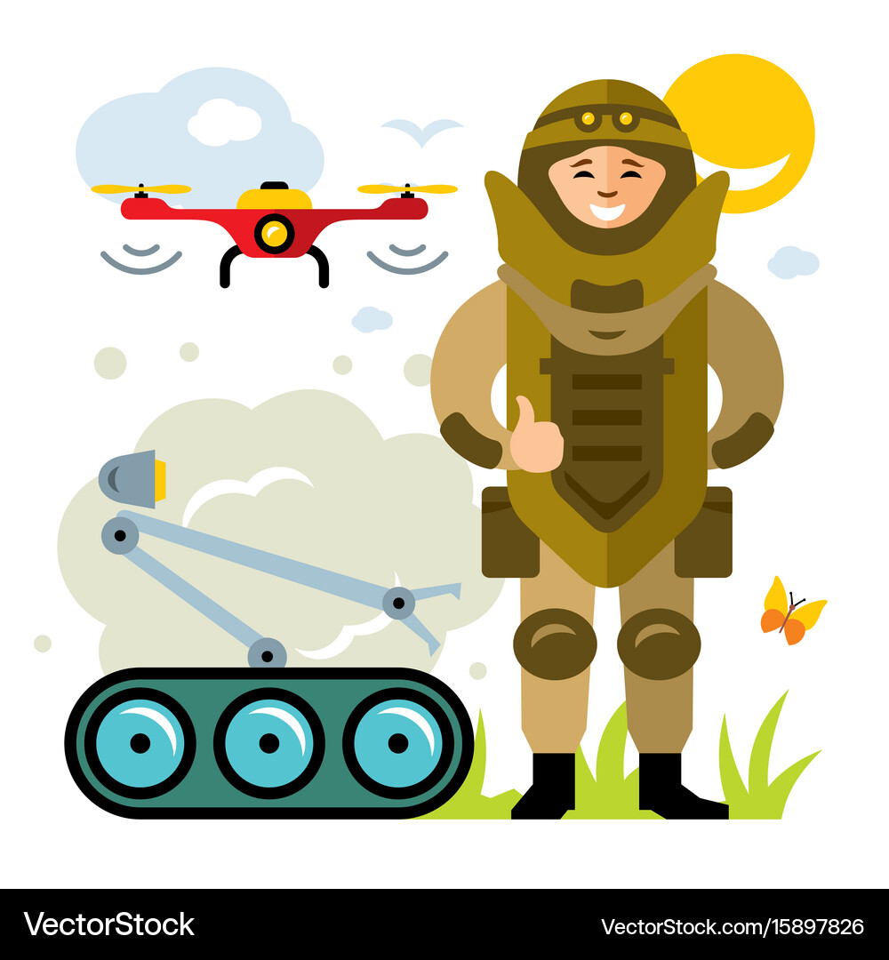 Demolitions man in bomb suit flat style Royalty Free Vector