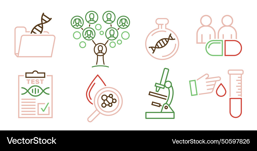 Dna heredity test icons collection genetic Vector Image
