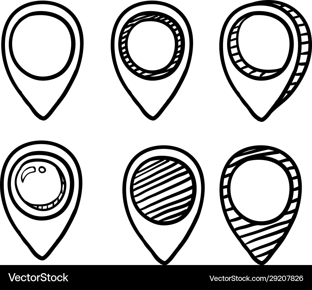 Hand drawn map pins sign location icon doodle Vector Image