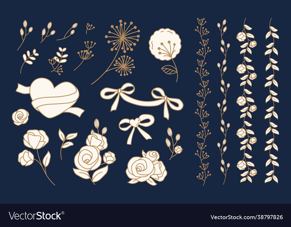 Heart and floral doodle collection Royalty Free Vector Image