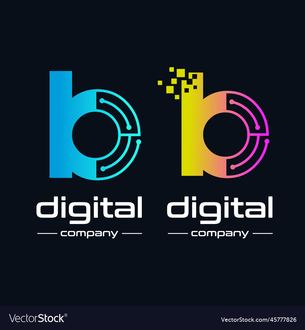 Lowercase letter b digital technology logo Vector Image