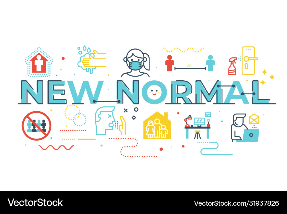 New normal word lettering with icons for web Vector Image