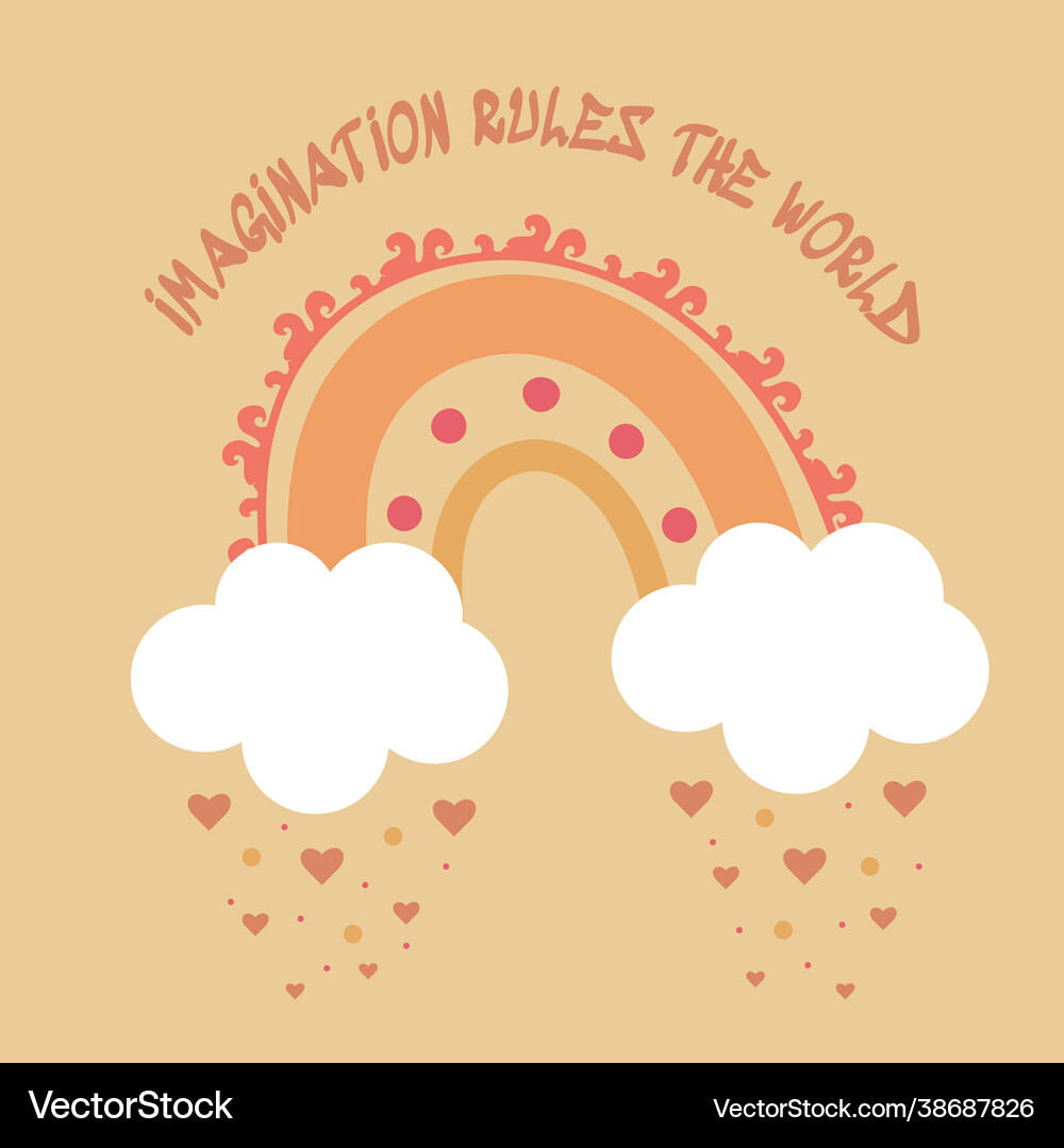 Poster with boho rainbow with clouds Royalty Free Vector