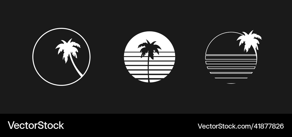 Set of retrowave design elements sunsets sun Vector Image