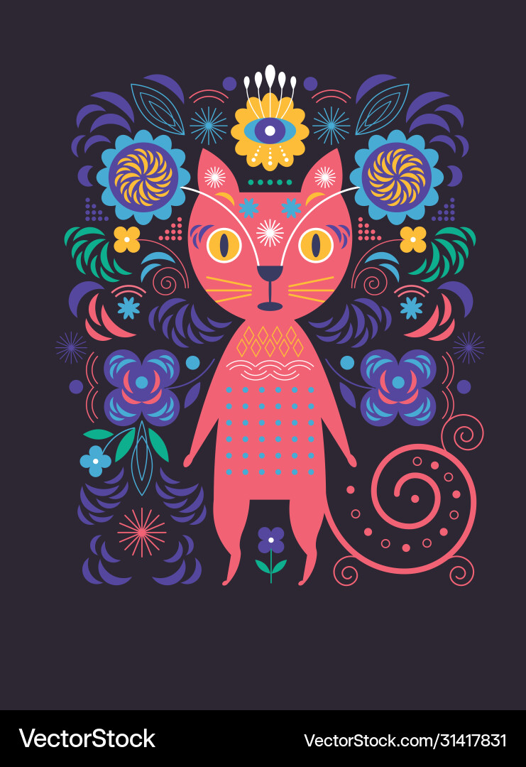 Cat and flowers greeting or invitation card Vector Image