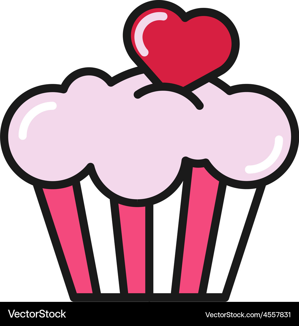 Cupcake with heart flat style Royalty Free Vector Image