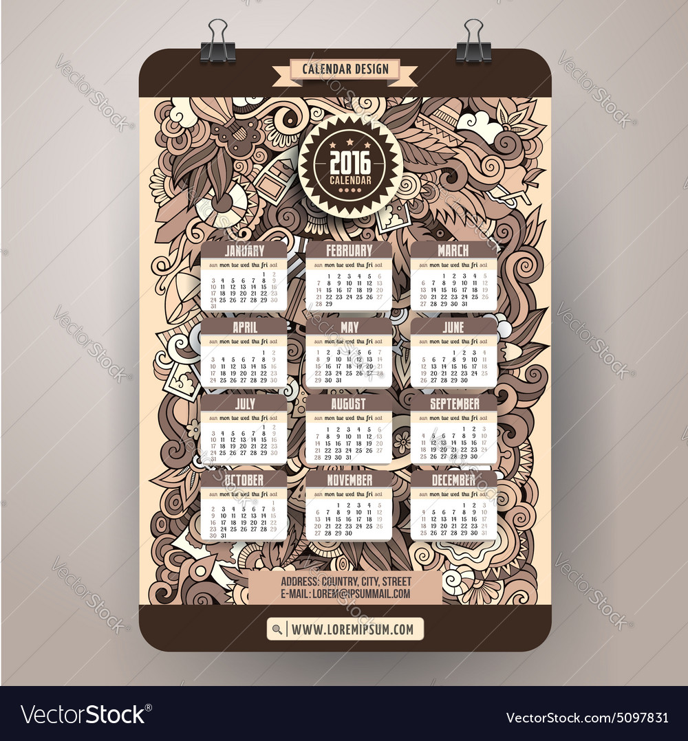 Doodles summer calendar 2016 year design Vector Image