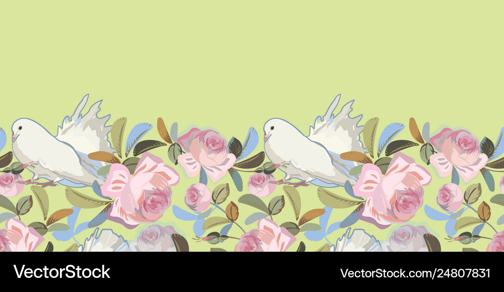 Green border with rose and dove Royalty Free Vector Image