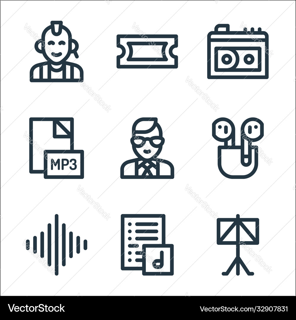Music line icons linear set quality line set Vector Image