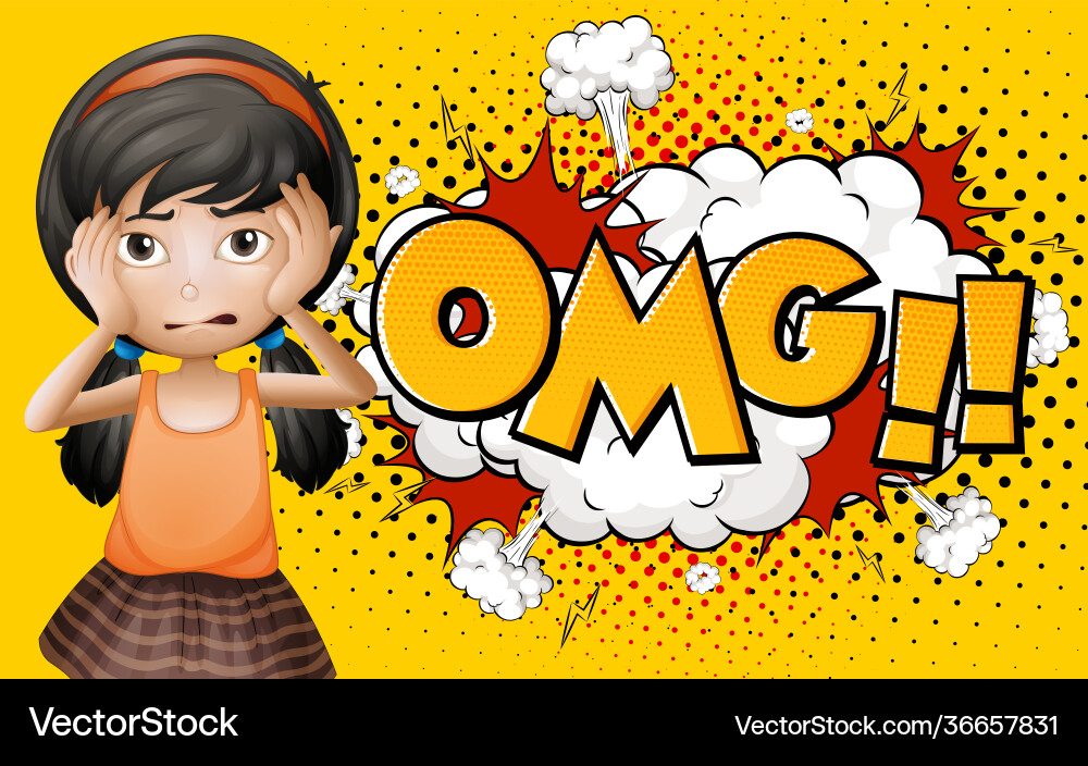 Omg word on explosion background with girl Vector Image