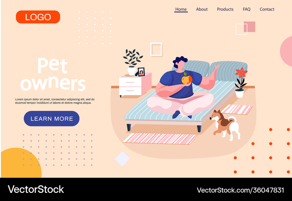 Pet owners landing page template with man sitting Vector Image