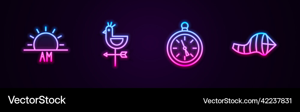 Set line sunrise rooster weather vane compass Vector Image