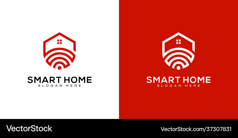 Smart home tech logo with line art style Vector Image