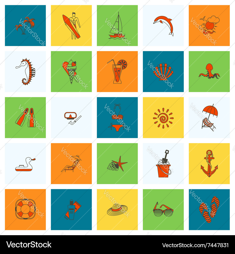 Summer and beach simple flat icons Royalty Free Vector Image
