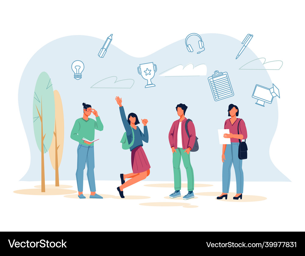University or college students characters young Vector Image