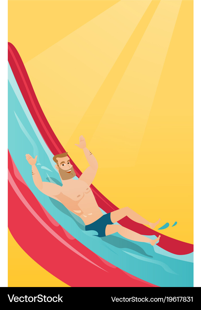 Young caucasian riding down a waterslide Vector Image