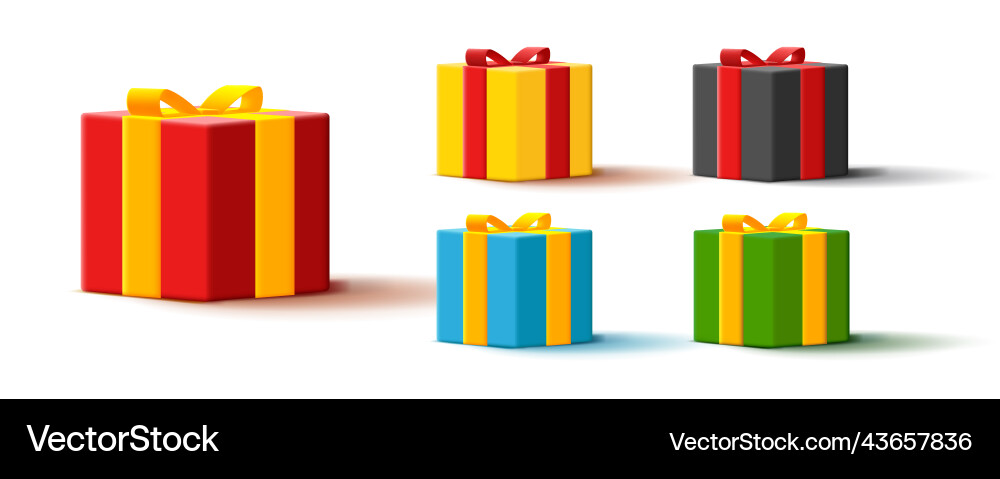 Birthday gift box with bow 3d set of boxes Vector Image