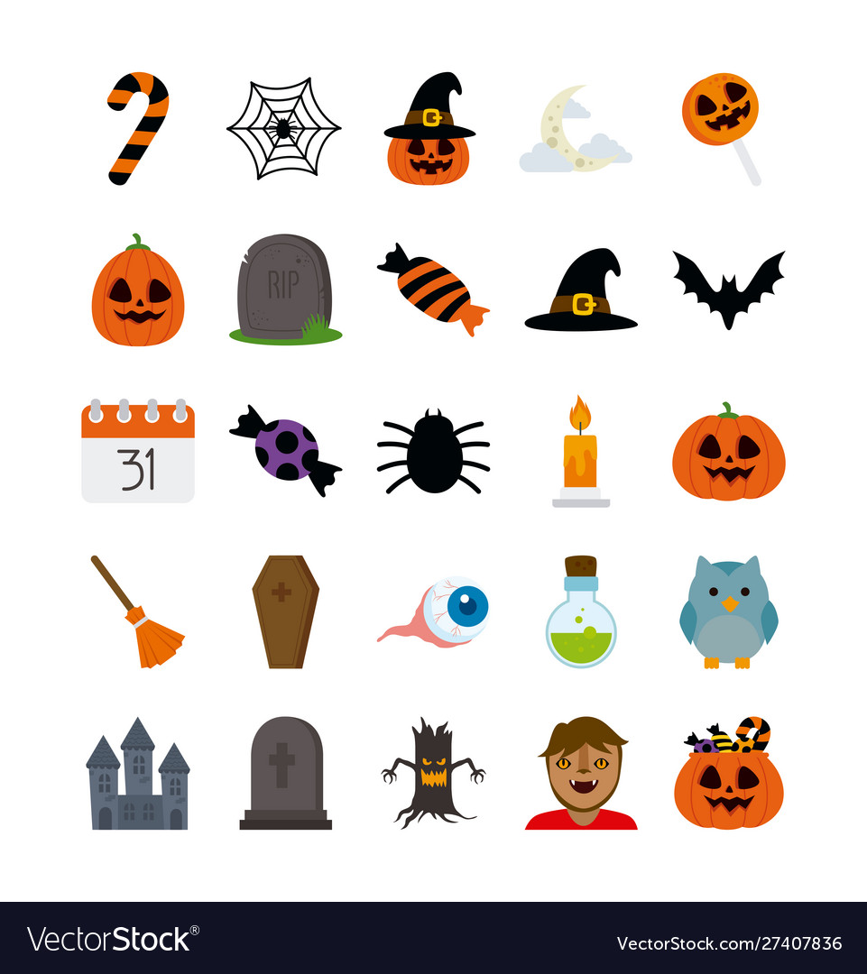 Bundle halloween with set icons Royalty Free Vector Image