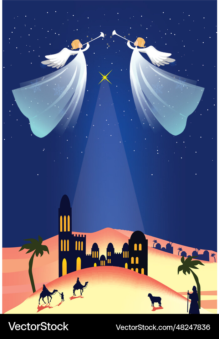 Christmas background with angels Royalty Free Vector Image