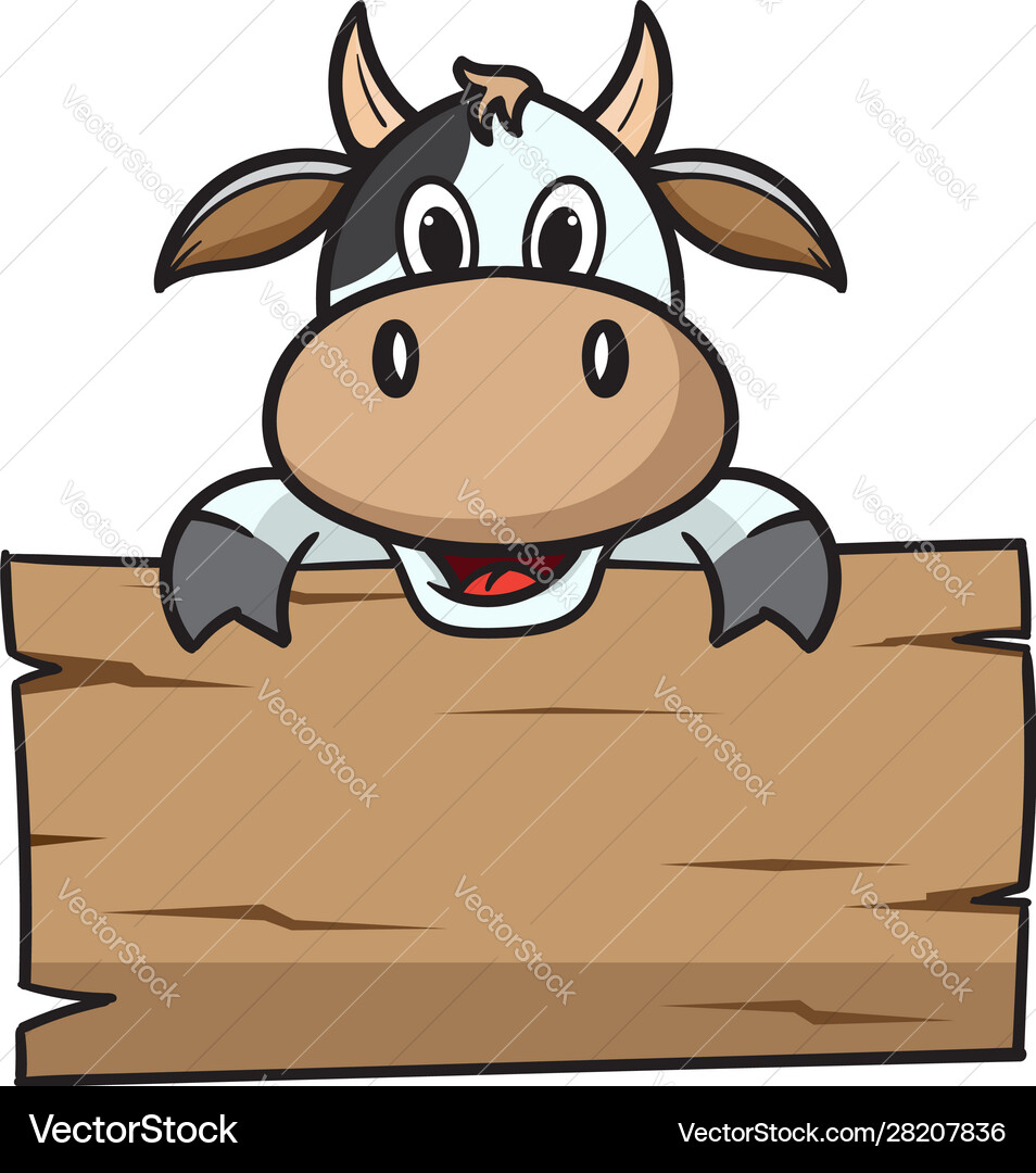 Cute cartoon cow holding text board Royalty Free Vector