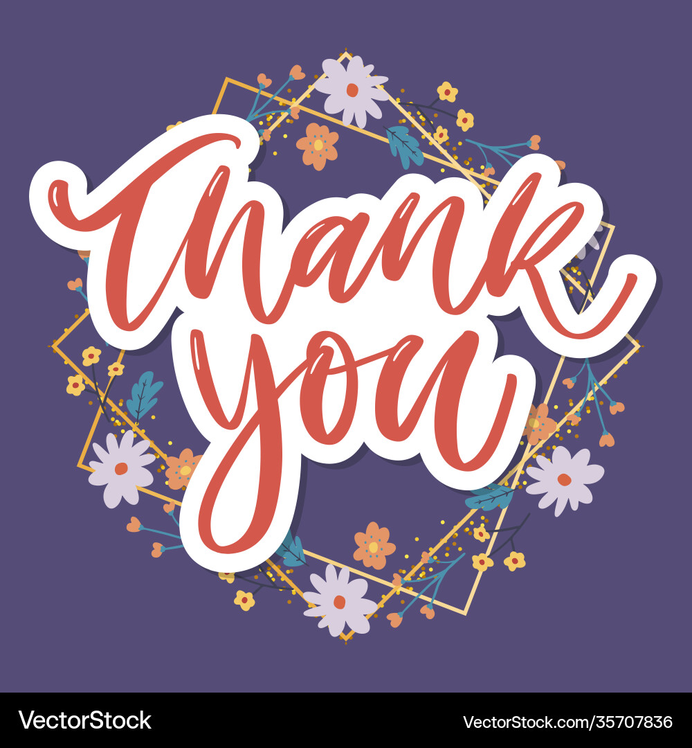 Cute thank you script card flowers letter text Vector Image