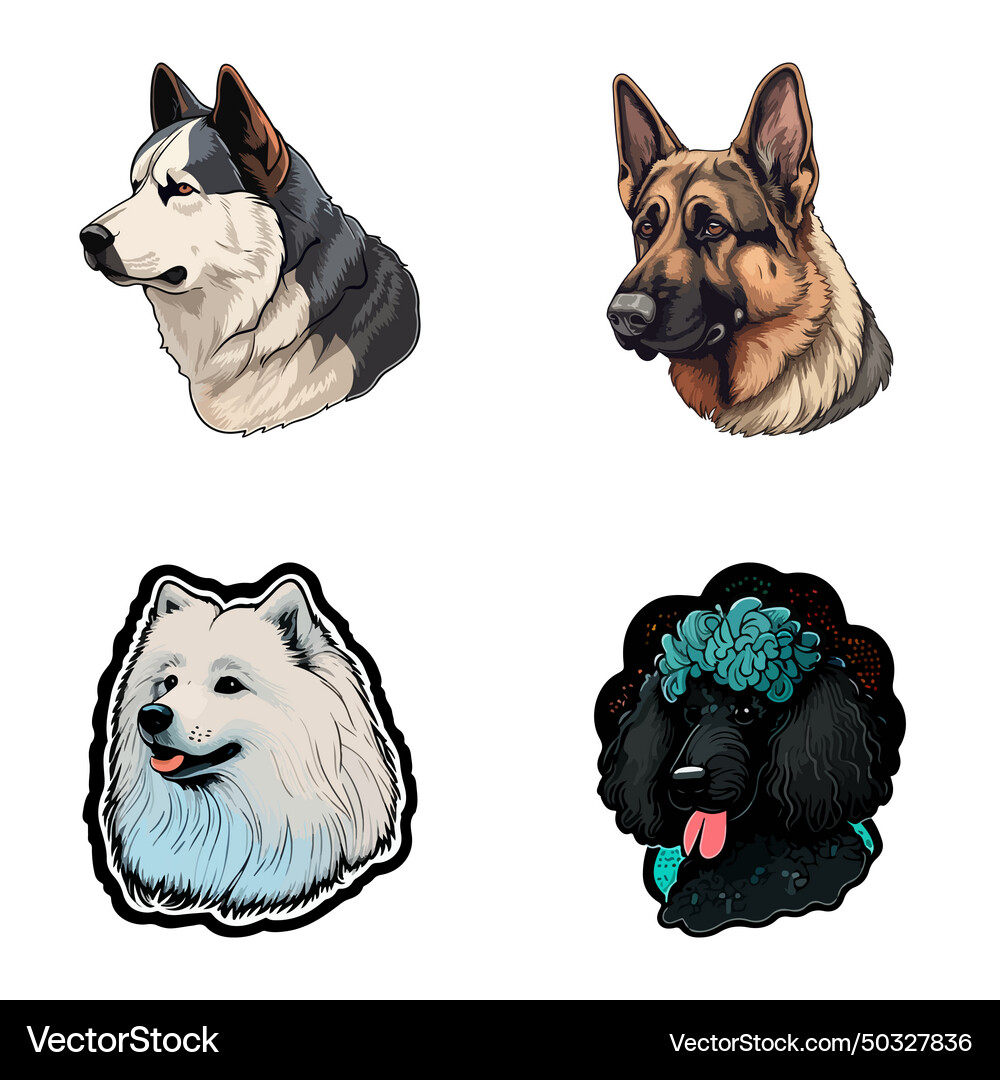 Dog stickers flat icon set isolated on white Vector Image