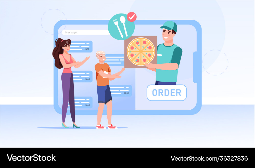 Flat cartoon characters receiving online buys Vector Image