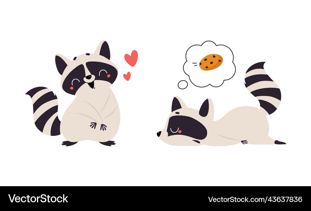 Funny raccoon in different activities set cute Vector Image