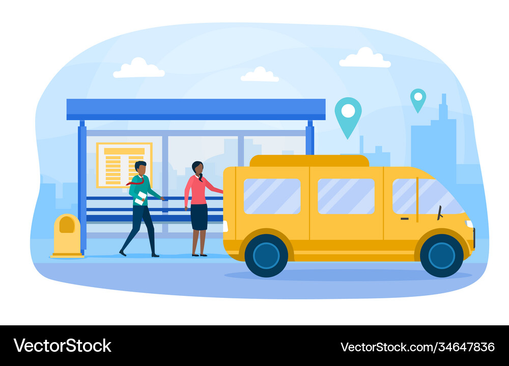 People waiting for bus on stop or station Vector Image