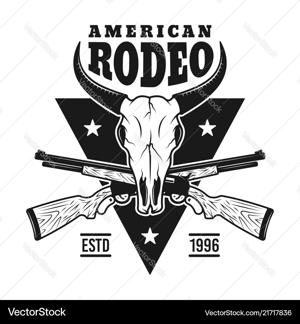 Rodeo emblem with bull skull and two rifles Vector Image
