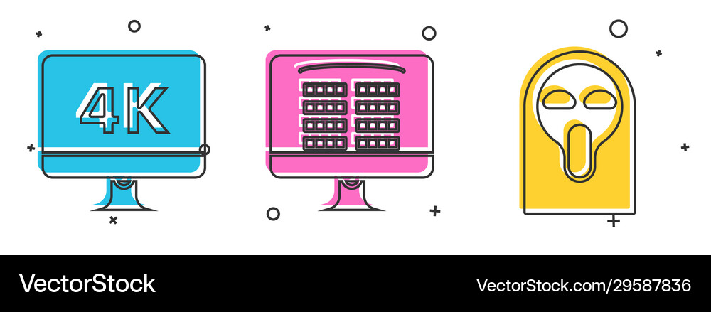 Set computer pc monitor with 4k video technology Vector Image