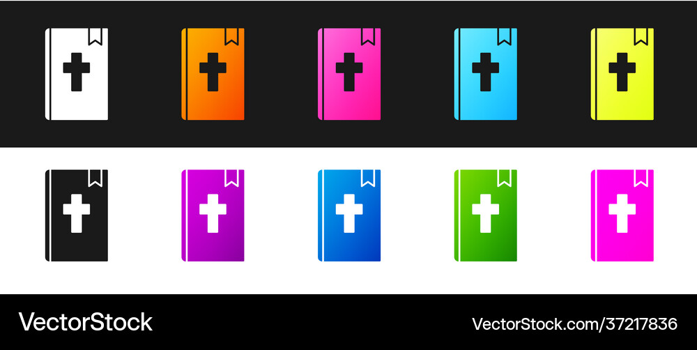 Set holy bible book icon isolated on black Vector Image
